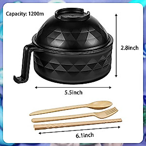 4 Set Microwave Ramen Cooker Instant Noodles Bowl 33 Oz Ramen Noodle Bowl with Lid and Handle Microwave Ramen Bowl with Forks Spoons Chopsticks for Kitchen Home