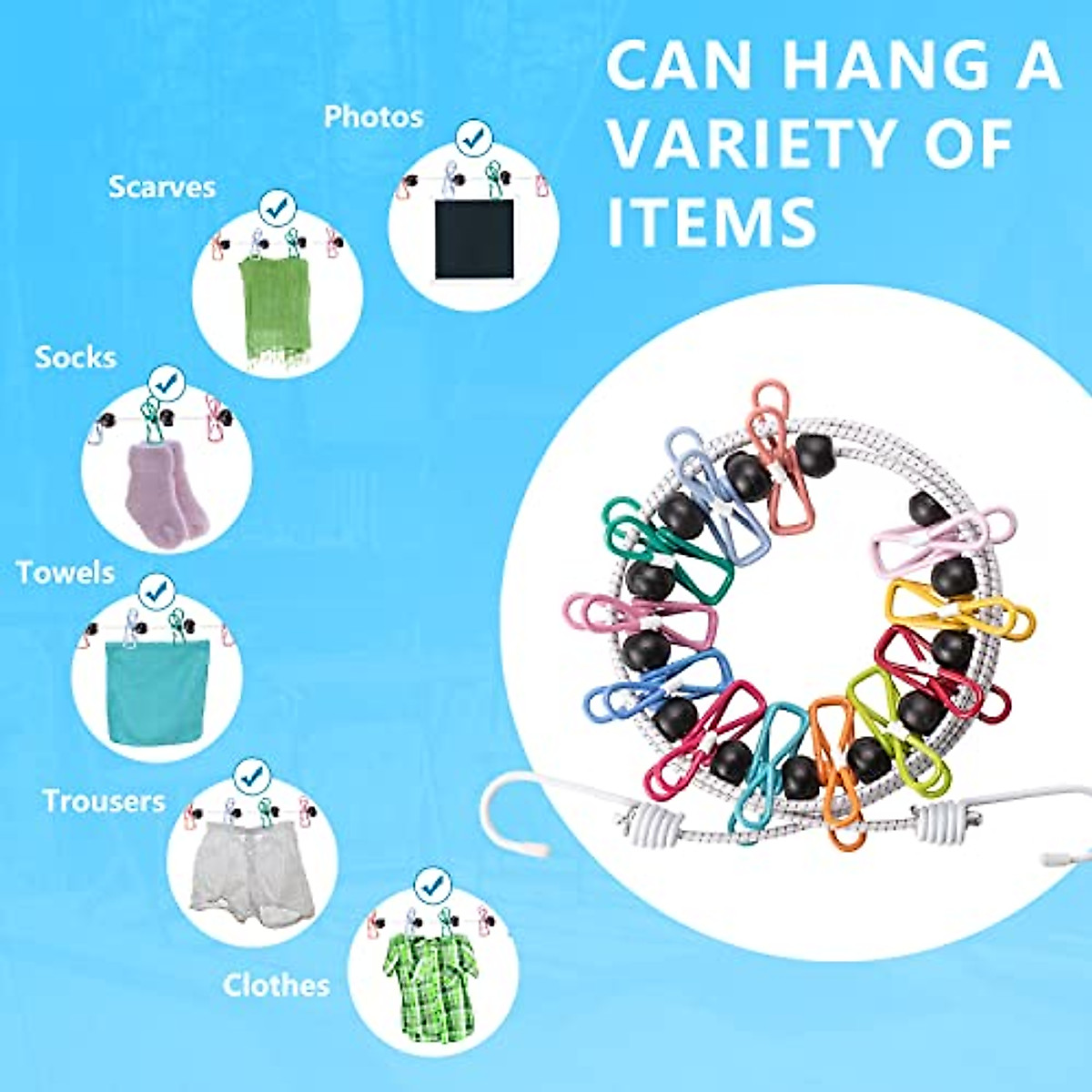 Portable Clothesline with 12 Clothespins, Retractable Travel Clothesline, Suitable for Home Indoor and Outdoor Drying, as Well as Balcony, Outdoor Camping use