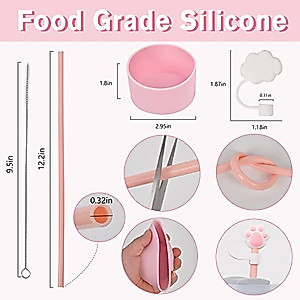 11 Pack for Stanley Cup Accessories, Silicone Reusable Replacement Straws with Straw Covers Cap & Brush for Stanley 40oz, Anti-Slip Protective Stanley Cup Boot Sleeve 40 oz Silicone Bottom Bumper Boot