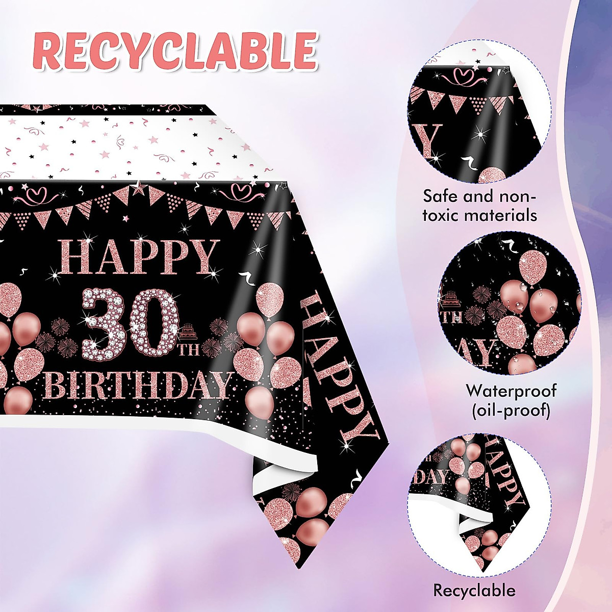 41PCS 30th Birthday Decorations for Women Black and Rose Gold 1995 Birthday Supplies Include Happy 30th Birthday Plates Napkins Tablecloths 30th birthday themes For Girls Women