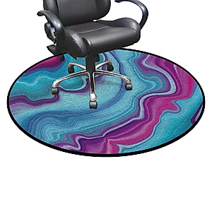 Round Home Office Computer Hardwood Floor Protector Mat Soft Thick Low Pile Gaming Rolling Desk Chair Mat Carpet Marble Print Abstract Color Formation Aqua Pink,Diameter 39 in