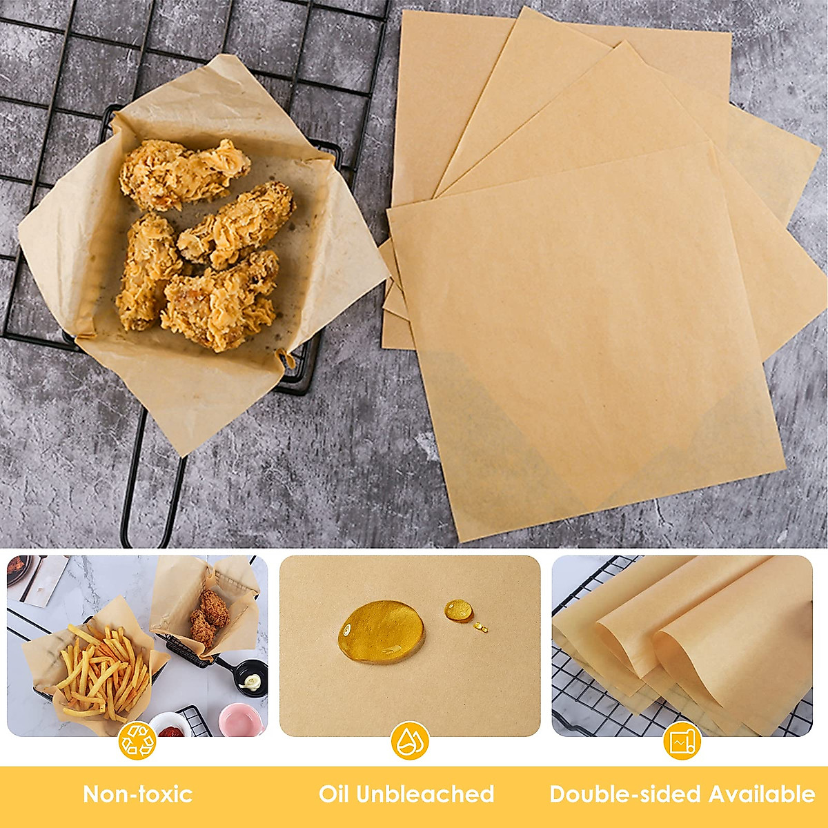 GeeRic GeeRic Patty Paper 500 Pcs, Unbleached Parchment Paper 7 * 7 inch, Pre-Cut Non-Stick Square Wax Burger Paper for Separate Burgers Cookies Reusable 500 Count Kraft