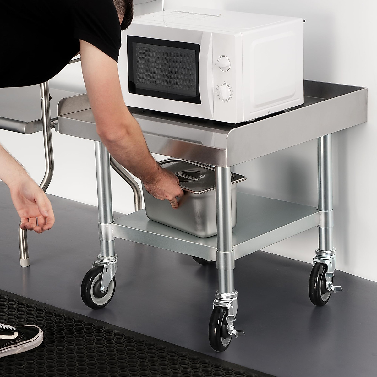 HARDURA Stainless Steel Equipment Work Stand 24" x 24" Prep Table with Under Shelf and Caster for Commercial & Workplace, Home, Hotel, Garage