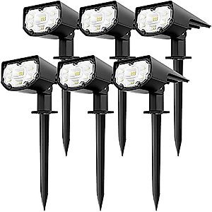 SubJingle Solar Outdoor Spotlights IP68 Waterproof, Auto ON/Off Solar Landscape Spotlights 2-in-1 Wireless Solar Landscape Lights for Yard Garden Flag Pool Patio Driveway Walkway 6 Pack Cold White