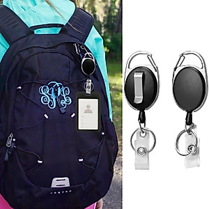 20 Pack Retractable Badge Holder with Carabiner Reel Clip, Bulk ID Card Key Holder with Ring, Heavy Duty Black Key Chain Extender for Office Work Employee