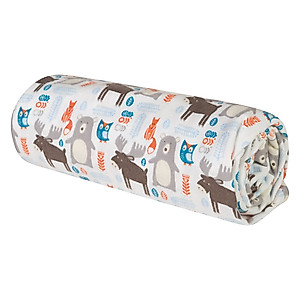 Scandi Forest Jumbo Deluxe Flannel Swaddle Blanket - Forest Animals Scatter Print Cotton Flannel, Gray, Brown, Blue, Orange and White, 48 in x 48 in