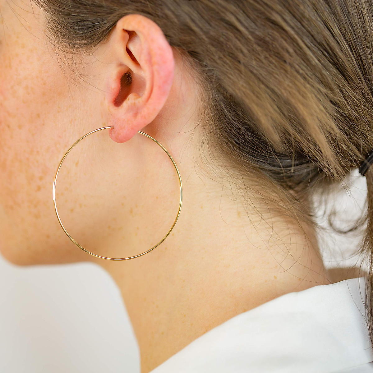 Columbus 14K Gold Plated Thin Endless Hoop Earrings - Lightweight Wire Hoops (Gold, 60)