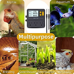 Reptile Temperature Controller with Timer, Day-Night Timer Thermostat, 3 Outlet Timer Thermostat for Grow Tent, Incubation, Snakes, Fish Tank, Heater, humidifiers, Ball Pythons, Bearded Dragon Tank