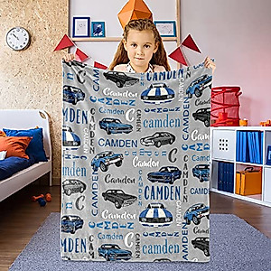 Personalized Car Blanket with Name for Boys, Custom Name Blanket for Kids, Soft Flannel Car Toddler Blanket Customized Gift for Birthday Christmas Baby Shower Newborn Gift 30" X 40"