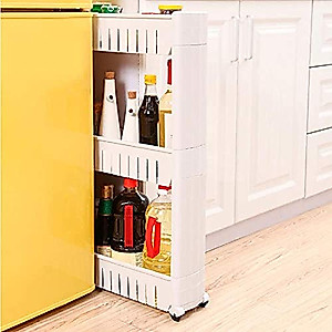 HomeRoots 3 Tier Slim Storage Cart with Wheels Mobile Shelving Unit Organizer Slide Out Storage Rolling Utility Organizer Rack for Kitchen Bathroom Laundry Narrow Places, White