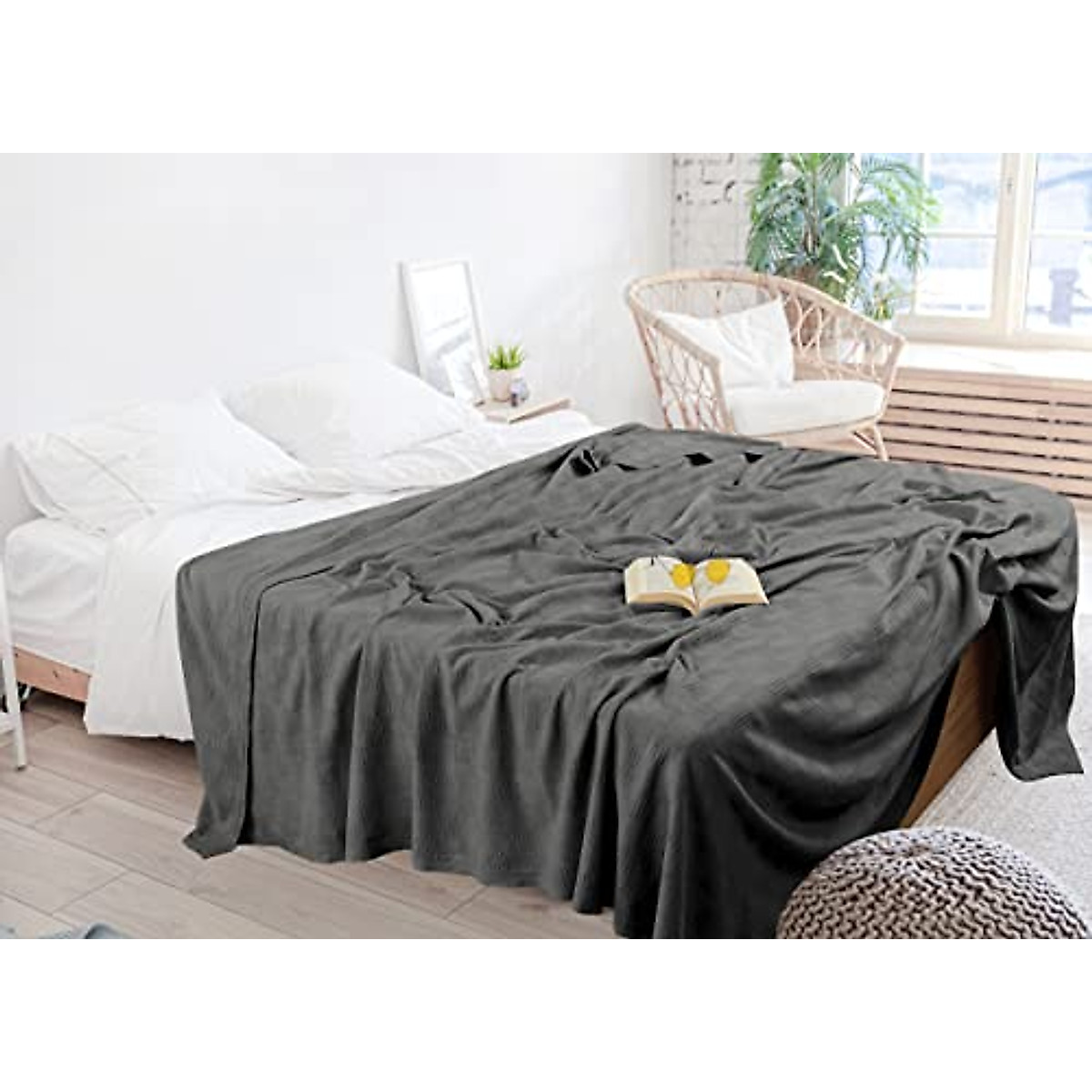 Utopia Bedding 100% Cotton Blanket (Queen Size - 90x90 Inches) 350GSM Lightweight Thermal Blanket, Soft Breathable Blanket for All Seasons (Smoke Gray)