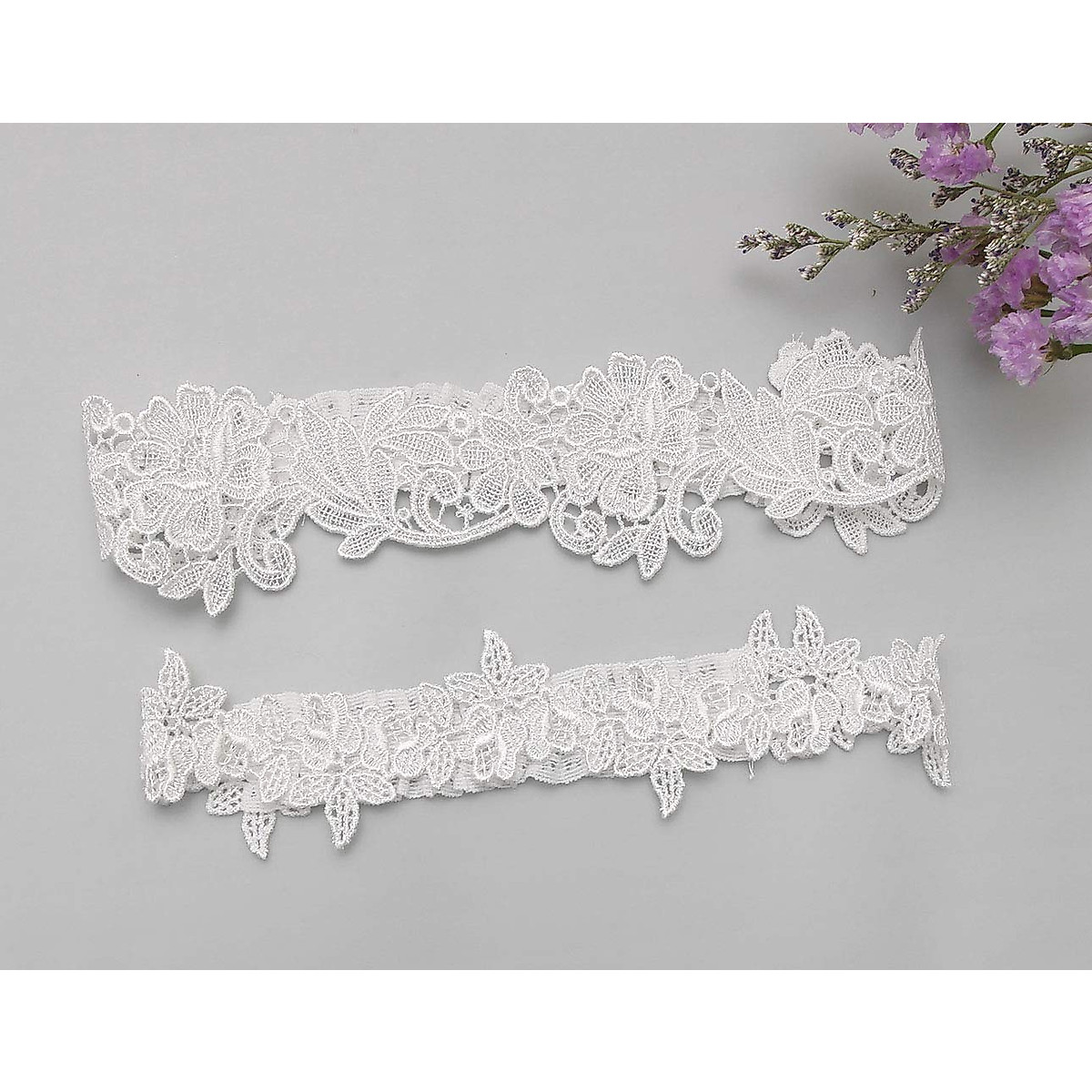 GARGALA Wedding Garters for Bride Bridal Lace Garters Set White Garter Size Optional (S)