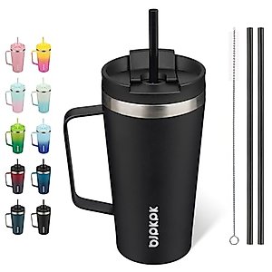 BJPKPK Insulated Tumbler with Handle, 18oz Insulated Tumblers with Lid and Straw, Stainless Steel Metal Water Bottles, Coffee Travel Mugs, Cups, Black