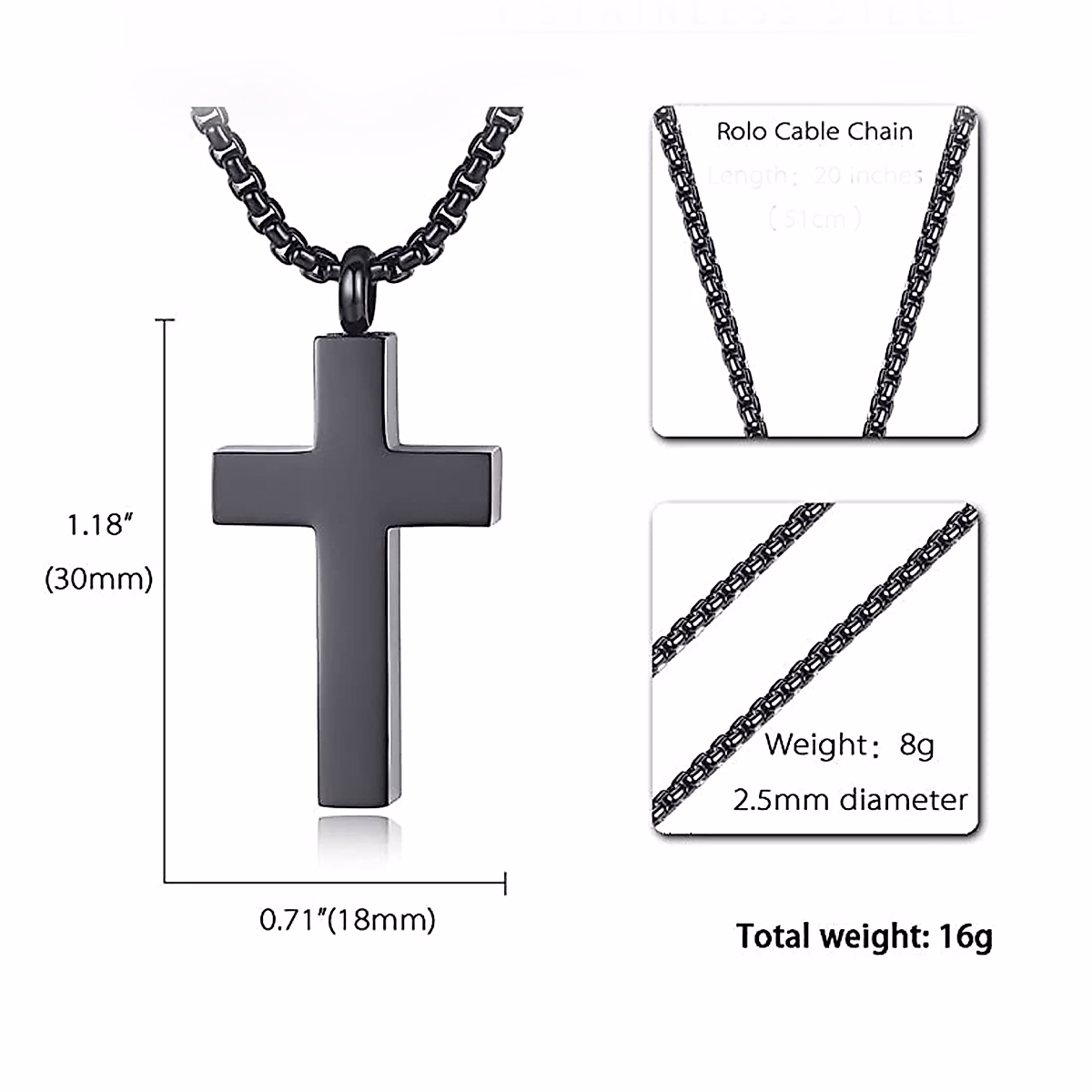 Personalized Custom Engraved CREMATION CROSS URN Necklace Ashes Jewelry Urns Waterproof Pendant Stainless Steel Memorial Ashes Keepsake-B&S