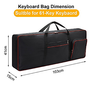 61 Key Keyboard Case,Electric Keyboard Bag Piano Gig Bag,Waterproof Keyboard Cover,600D Oxford Cloth Keyboard Carrying Case with 10mm Cotton Padded Keyboard Case Bag.40.1"x15.7"x4.7 Black+Red