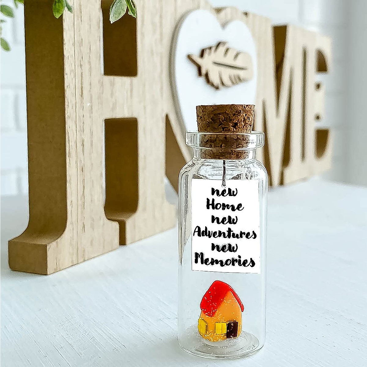 Inspirational Message in a Bottle Gift Idea - Classy Gifts for Friends and Family - Unique Boyfriend Girlfriend Presents (Colorful House - New Home, New Adventures, New Memories, Gift Bottle)