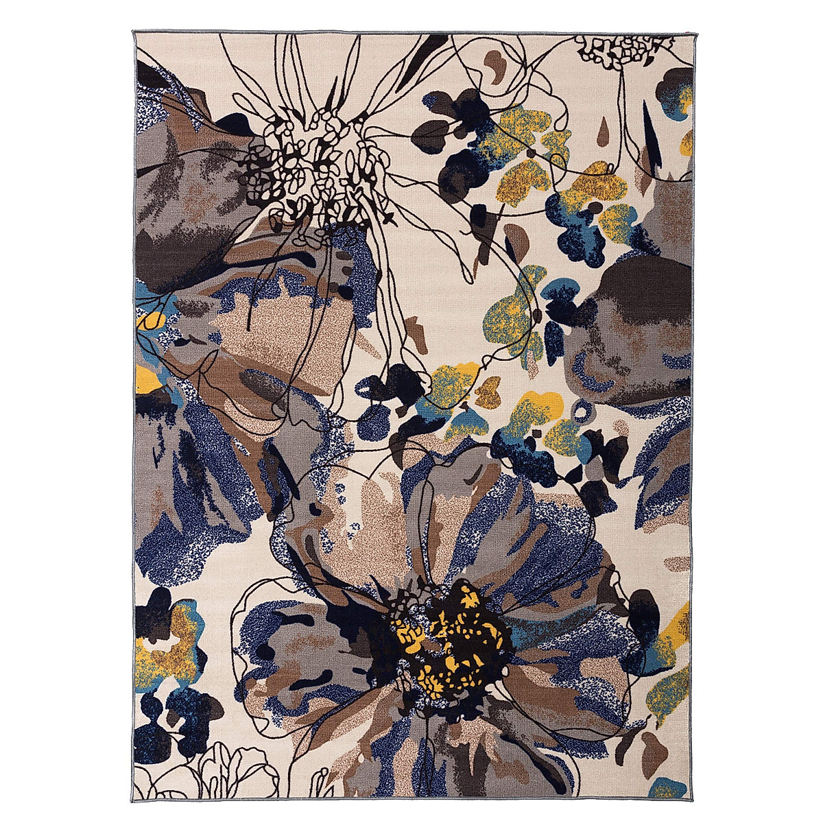 Rugshop Modern Bright Flowers Non-Slip (Non-Skid) Area Rug 5 X 7 (5' 3" X 7' 3") Cream