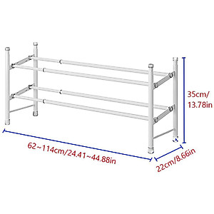 BNMGH 2-Tier Expandable Shoe Rack for Closet, Stainless Steel Freestanding Telescopic and Stackable Sturdy Durable 12-Pairs Storage Organizer Entryway Doorway 1pc (Silver)