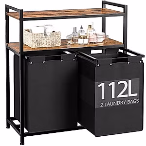 EnHomee laundry Basket 112 L Large Double Laundry Hamper with Shelf Laundry Sorter 2 Section with Removable Bags Organizer Clothes Hamper for Laundry