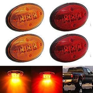 KEING Dually Bed Fender Side Marker LED Lights For Ford 1999-2020 F250 F350 F450 F550 (2PCS Red + 2PCS Amber)