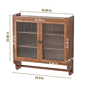 Qiaoxuan Bathroom Wall Cabinet, Over The Toilet Storage Cabinet, Medicine Cabinet with Towel Rack and Removable Shelves, Hanging Bathroom Storage Cabinet (Brown)