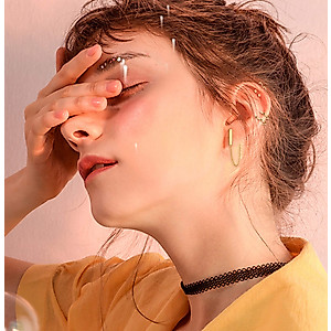 ORAZIO 6 Pairs Minimalist Hoop Stud Earrings Set for Men Women Small Triangle Cuff Huggie Chain Dangle Earrings Stainless Steel Cartilage Helix Piercing Set