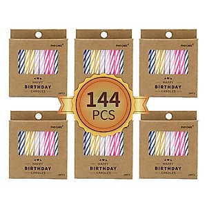 PHD CAKE 144-Count Multicolored Spiral Birthday Candle, Birthday Candles for Cake, Cupcake Candles, Party Celebration
