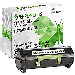 Be Green Ink Compatible Replacement Black Toner Cartridge for Lexmark MS317dn MS417dn MS517dn MS617dn MX317dn MX417de MX517de MX617de - 51B1000 Black Toner (2.5k Yield)