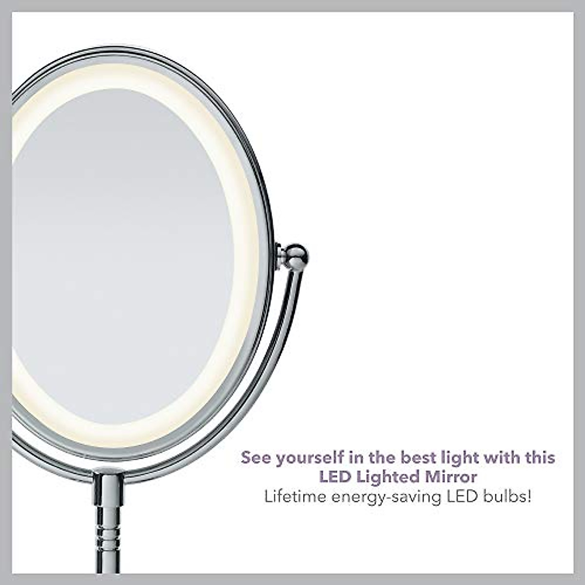 Conair Lighted Makeup Mirror, LED Vanity Mirror, 1X/7X Magnifying Mirror, Double Sided, Battery Operated in Polished Chrome