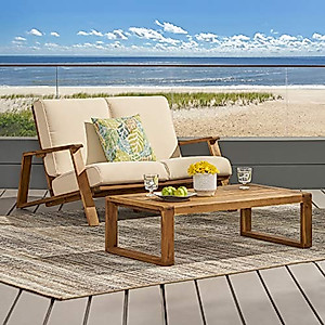 Christopher Knight Home Eartha Outdoor Loveseat Set with Coffee Table, Teak Finish, Beige