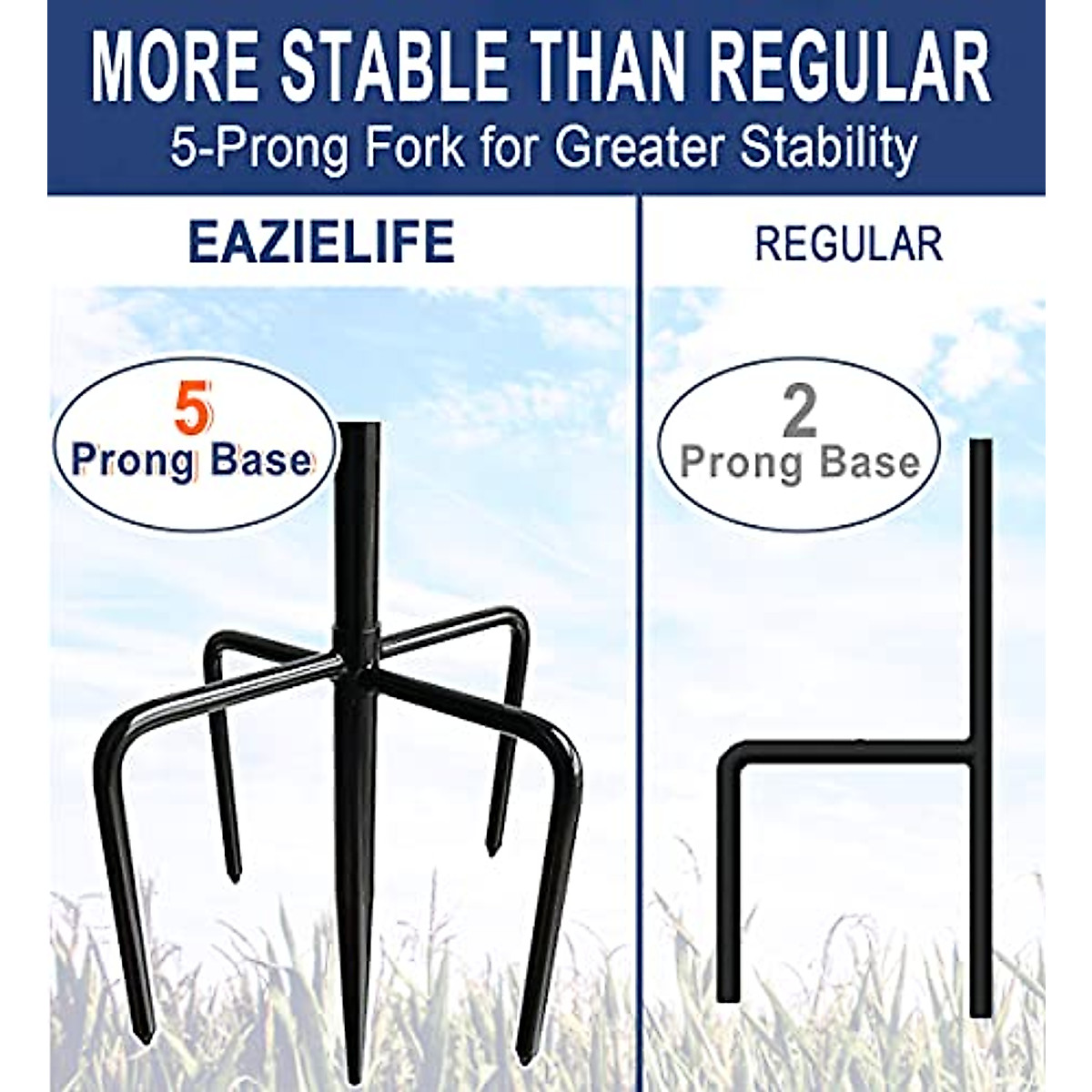 Eazielife Shepherds Hook for Outdoor Bird Feeders Pole 60 Inch Tall, Adjustable Heavy Duty Garden Hanger Stake Pole with 5 Prong Base, Shiny Black (2 Packs)