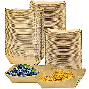 MotBach 300 Pack 1/2 Lb Paper Food Boat Trays Disposable Small Paper Boats, Mini Kraft Paper Food Trays Paper Food Serving Boat Tray Basket for Snacks Tacos Popcorn BBQ Sauce Fries Nacho