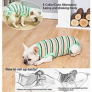 Wabdhaly Dog Surgery Recovery Suit,Surgical Recovery Suit for Large Female Dgos Spay,Zipper Closure,Combed Cotton Breathable Onesie,Multi Green Striped X-Large