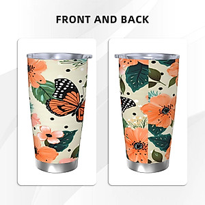 AYCZN Daisy Butterfly 20 OZ Tumbler Stainless Steel Travel Coffee Mug, Spring Flower Insulated Water Bottle with Lid and Straws Leakproof Thermal Cup