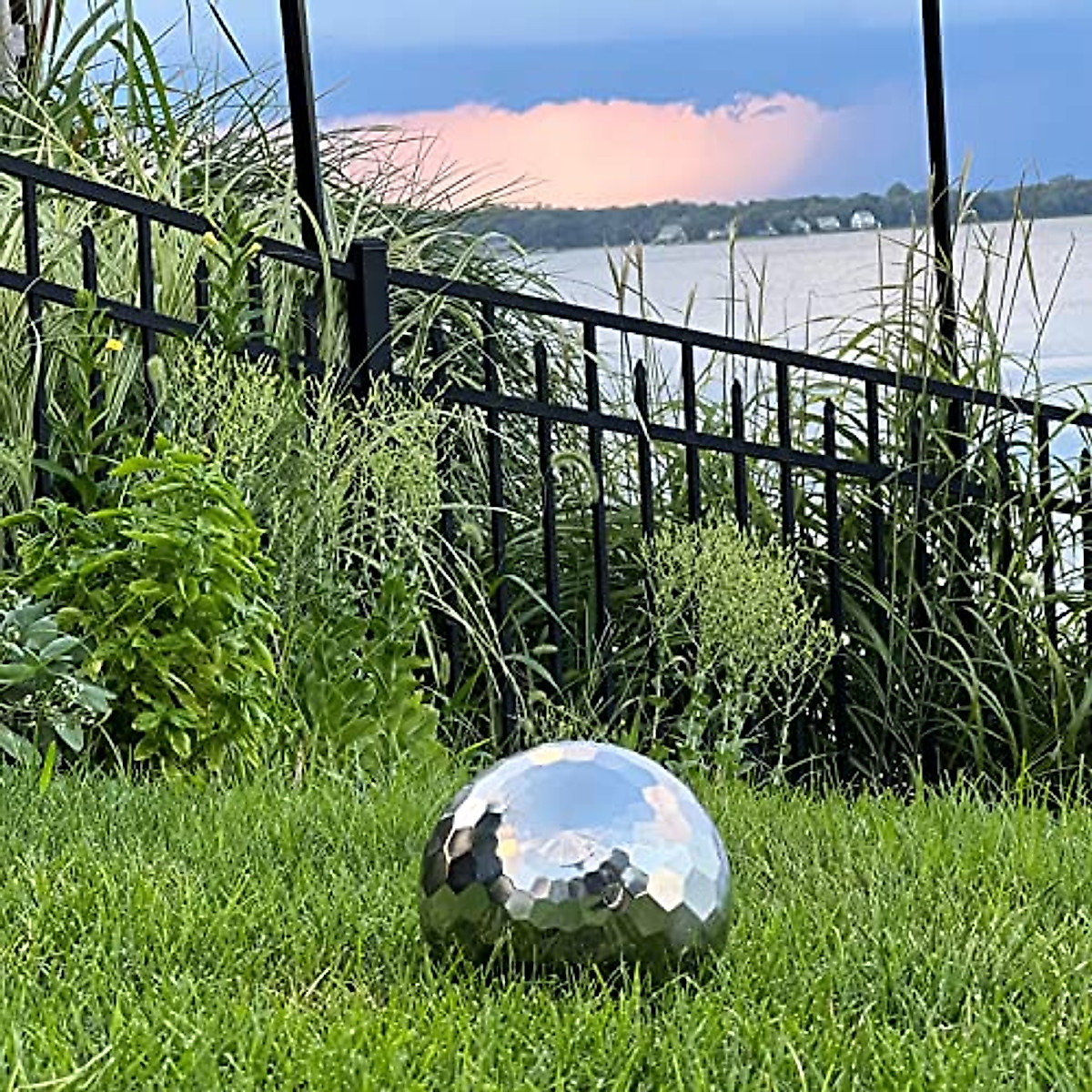 WHW Whole House Worlds Crosby Street Stainless Steel Gazing Ball for Homes and Gardens, 7.75 Inches Diameter, Faceted Mirror Surface