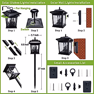 Beautyard Outdoor Solar Lanterns Decorations Candles Lanterns Flickering Hanging Lanterns Lights Garden Decor Patio, Lawn, Pathway, Wall Birthday Gifts Women Gifts (2Pack, Black)