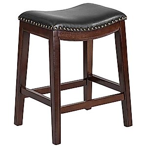 Flash Furniture Alphus 26'' High Backless Cappuccino Wood Counter Height Stool with Black LeatherSoft Saddle Seat