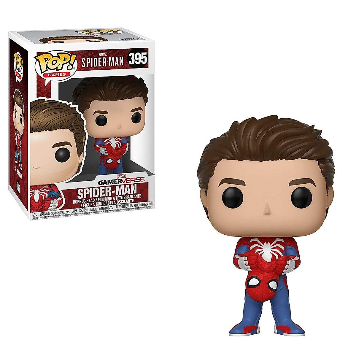 Spider-Man POP Marvel: Spiderman Video Game - Unmasked [Peter Parker] Funko Vinyl Figure (Bundled with Compatible Pop Box Protector Case), Multicolor, 3.75 inches