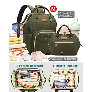 SofLiv Baby Diaper Bag Backpack Purse Sets Double Diaper Bags for Mom Dad, Stylish Baby Bags for Boys Girls with Changing Pad, Stroller Straps, USB Charging Port, Easy to Travel, (M, Army Green)