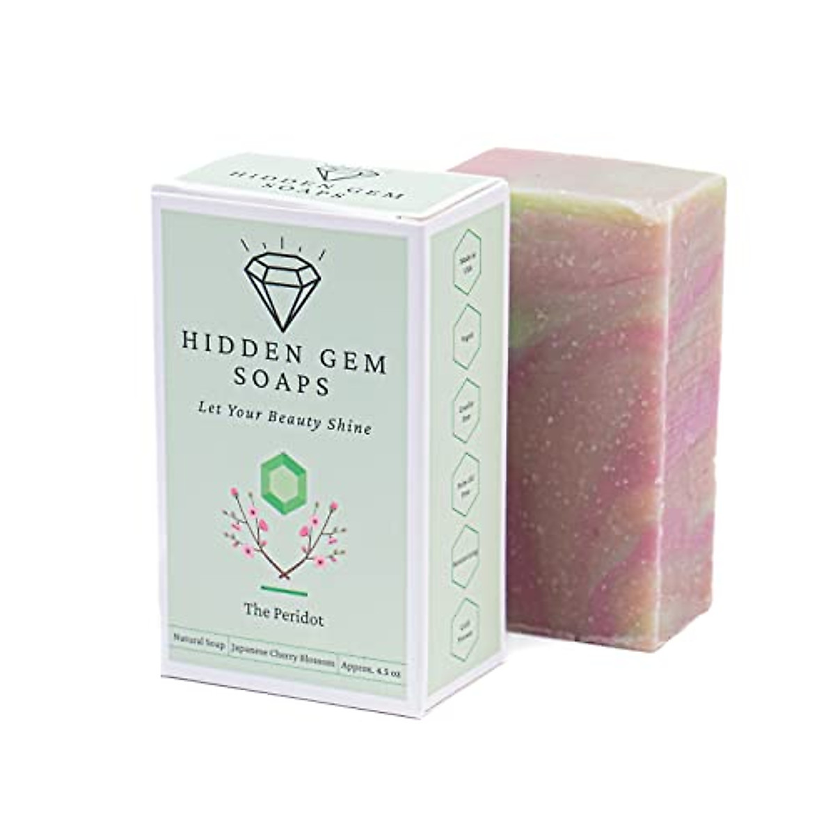 HIDDEN GEM SOAPS August Birthstone Peridot 3 Piece Gift Set All Natural Bar Soap, Bath Bomb, Shower Steamer Made in USA Palm Oil Free