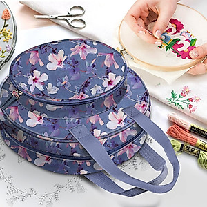 FINPAC Embroidery Project Bag, Embroidery Supplies Storage Carrying Tote Case with Multiple Pockets for Embroidery Floss, Embroidery Hoops, Thread, Stitch Tools Kit [Bag Only] - Blooming Hibiscus