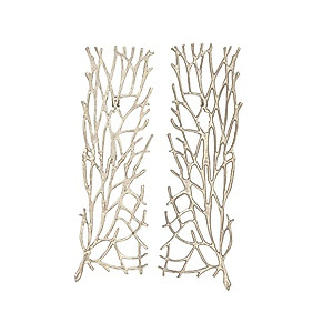 Deco 79 Aluminum Coral Inspired Wall Decor, Set of 2 10"W, 34"H, Silver
