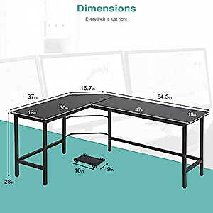 Computer Desk Gaming Desk Office L Shaped Desk PC Wood Home Large Work Space Corner Study Desk Workstation (Black)