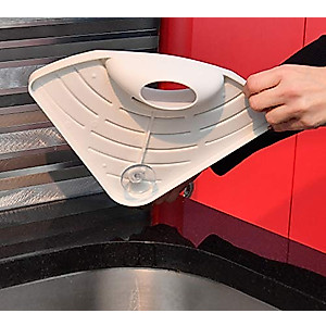 HOME-X Sponge Holder Kitchen Decor, Triangle Sink Corner Shelf - Storage Rack Suction Cup Holder Organizer for Dish Cloth Sponge Soap Cleaning Brush (White)