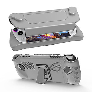 Full Protection Case Cover for ROG Ally Handheld Game Console, Ally Case with Kickstand and Detachable Front Cover Anti-Collision Protector Accessories (Grey)