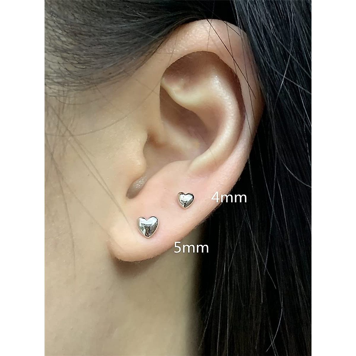 3 Pairs Tiny Love Heart Stud Earrings Sterling Silver Set for Women Girls Cute Cartilage 20g Studs Tragus Sleeper Post Pin Hypoallergenic Piercing Body Jewelry Gifts