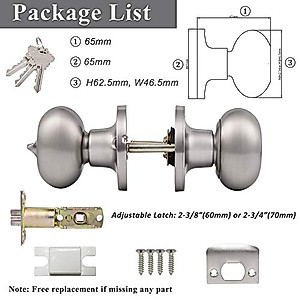 Probrico Keyed Entry Door Knobs with Lock & Keys Oval Egg Door Handles Brushed Nickel Finish Exterior Front Door Lockset Stainless Steel Fir for Entrance Door 1 Pack