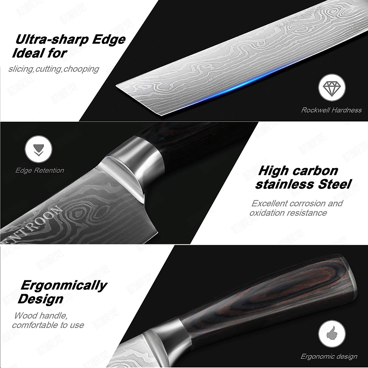 KENTROON Nakiri Knife, 7" Vegetable Knife Asian Usuba Knife,Fruits, meat, vegetable Multipurpose Japanese Nakiri Knife with High Carbon Steel Chef Knife Gift box for Chef,home cook