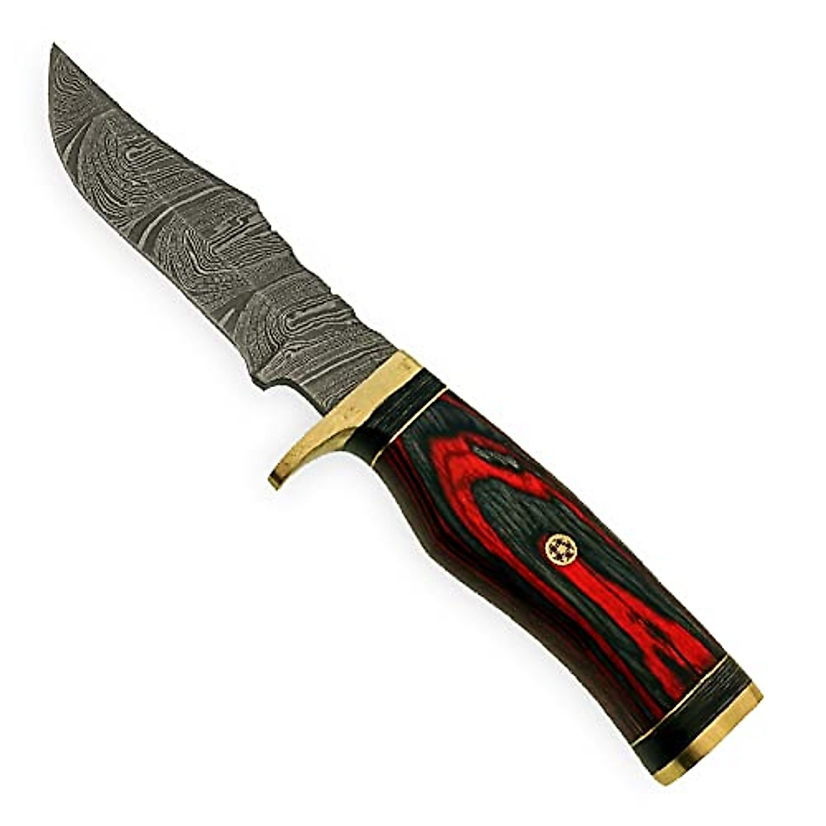 Custom Handmade Damascus Steel Hunting Knife/Skinning Knife SS-17452 (Red & Black Wood) (Red)