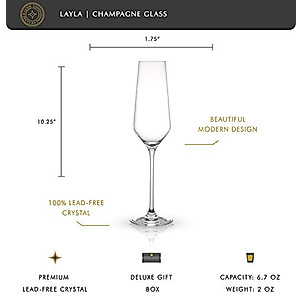 JoyJolt Champagne Flutes – Layla Collection Crystal Champagne Glasses Set of 4 – 6.7 Ounce Capacity – Ideal for Home Bar, Special Occasions – Made in Europe